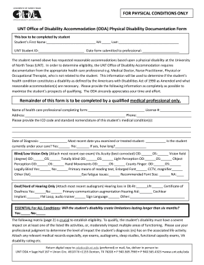 Fillable Online disability unt Medical Documentation bFormb - Office of ...