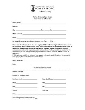 Fillable Online library uncg Walter Clinton Jackson Library Donor Form ...