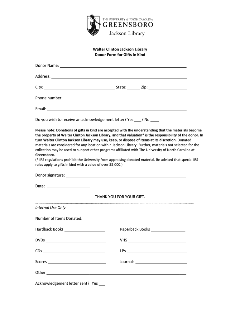 Fillable Online library uncg Walter Clinton Jackson Library Donor Form ...