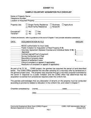 Fillable Online comdev mt EXHIBIT 7-C SAMPLE VOLUNTARY ACQUISITION FILE CHECKLIST - comdev mt ...