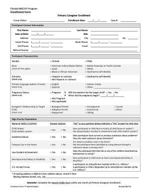 Fillable Online Florida MIECHV Program Enrollment Form Primary ...