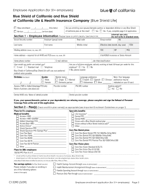 Fillable Online employee enrollment application Blue Shield plans for ...
