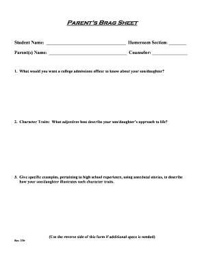 Fillable Online immaculatahighschool Parents Brag Sheet - Immaculata ...