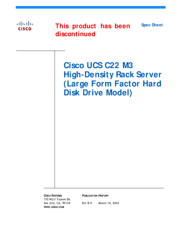 Fillable Online Cisco UCS C22 M3 High-Density Large Form Factor Rack ...