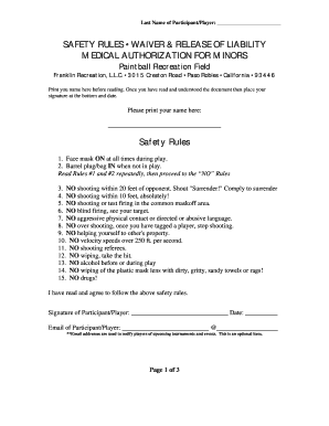 Fillable Online SAFETY RULES WAIVER RELEASE OF LIABILITY MEDICAL Fax ...