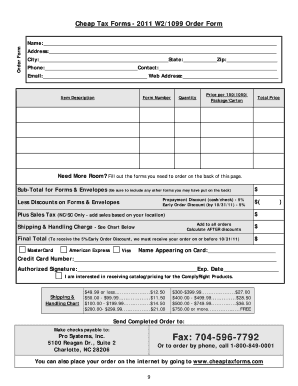 Fillable Online Cheap Tax Forms - 2011 W21099 Order Form Fax Email ...