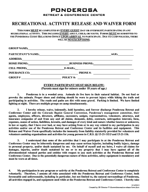 Fillable Online RECREATIONAL ACTIVITY RELEASE AND WAIVER FORM Fax Email ...