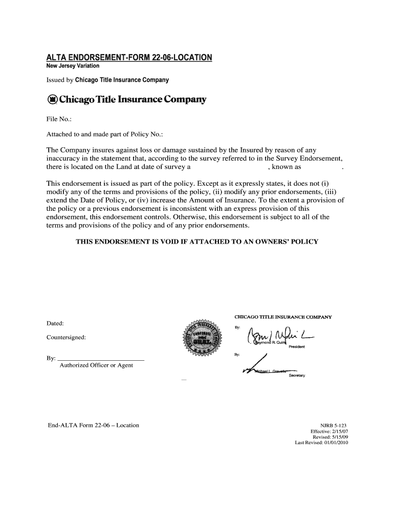 Fillable Online ALTA ENDORSEMENT-FORM 22-06-LOCATION Fax Email Print ...