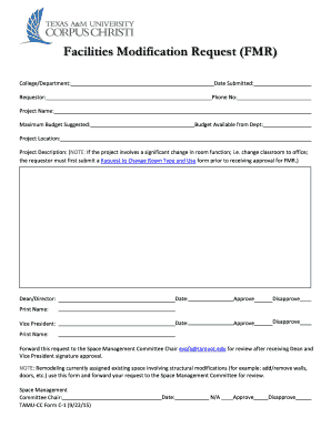 Fillable Online finance-and-administration tamucc Facilities Modification Request FMR bFormb ...