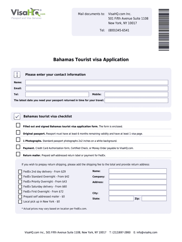 Fillable Online Bahamas Tourist visa Application Fax Email Print ...