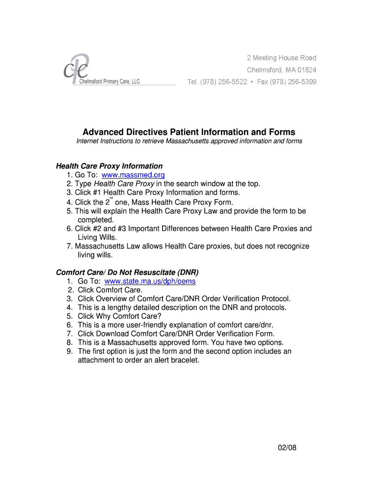 Fillable Online Advanced Directives Patient Information and Forms Fax ...