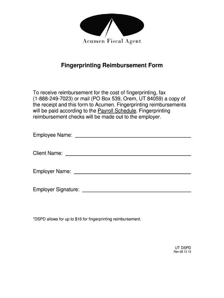 Fillable Online Fingerprinting Reimbursement Form - Acumen Fiscal Agent ...