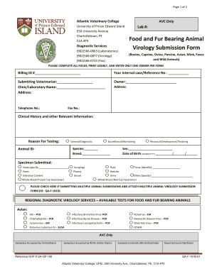 Fillable Online C1A 4P3 Food and Fur Bearing Animal Virology Submission ...