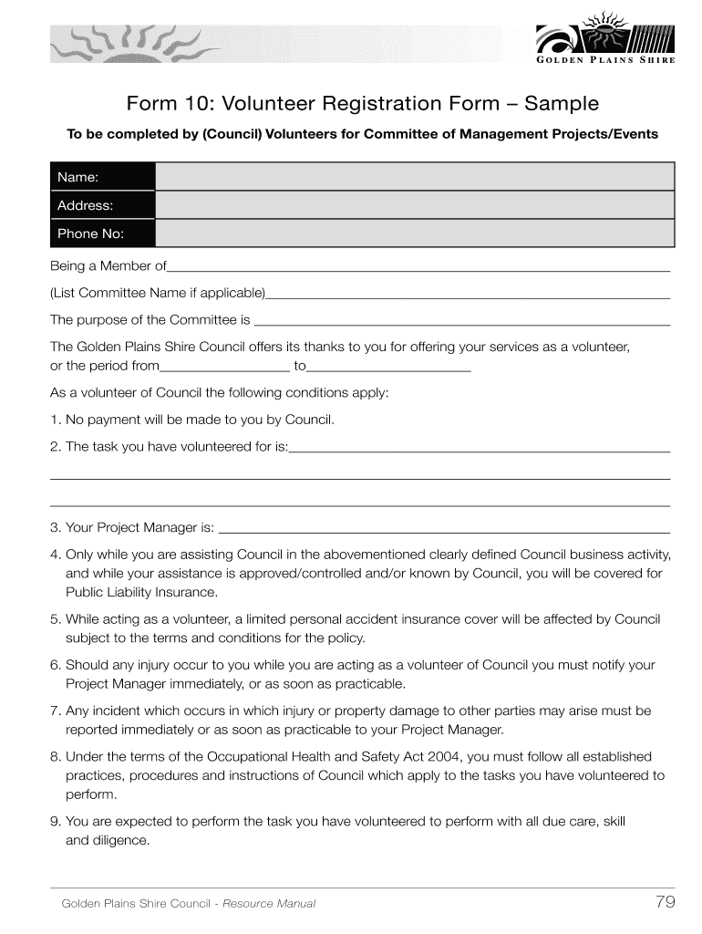 Fillable Online Form 10 Volunteer Registration Form Sample Fax Email ...