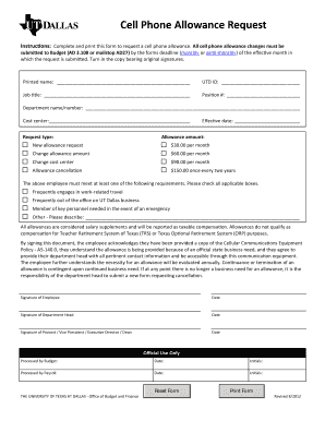 Fillable Online utdallas Cell bPhoneb Allowance bRequestb - The ...