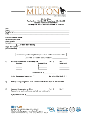 Fillable Online Tax Information bRequestb Form - City of Milton Fax ...