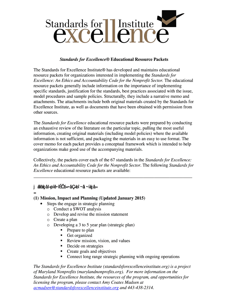 Fillable Online Standards for Excellence Educational Resource Packets ...