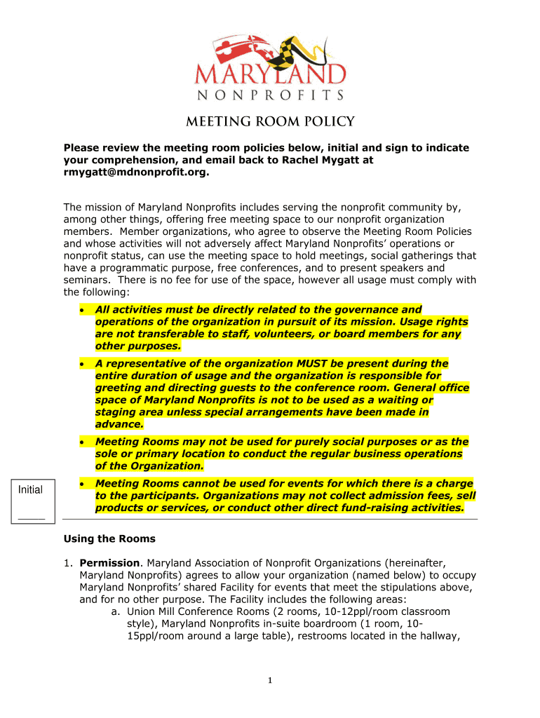 Fillable Online Please review the meeting room policies below initial ...