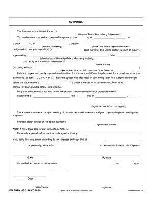 Fillable Online dtic DD Form 453 Subpoena May 2000 Fax Email Print ...