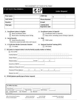 Fillable Online sa utep F-1F-3J-1 Visa Holders Letter Request Fax Email ...