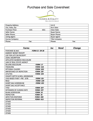 Fillable Online Purchase and Sale Coversheet - Real Estate Broker ...