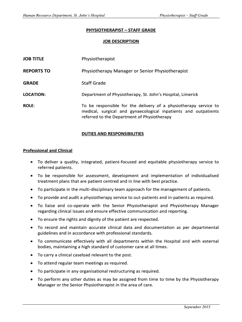 Fillable Online stjohnshospital JOB TITLE Physiotherapist - St Johns Hospital - stjohnshospital ...