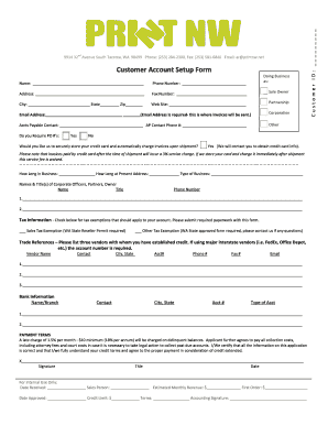 Fillable Online printnw Customer Account Setup Form - printnwrocks Fax ...