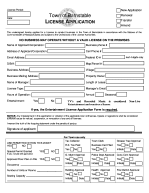 Fillable Online townofbarnstable Annual License Renewal Packet - Town ...