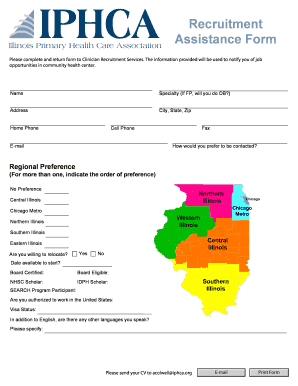 Fillable Online iphca Recruitment Assistance Form Please complete and ...