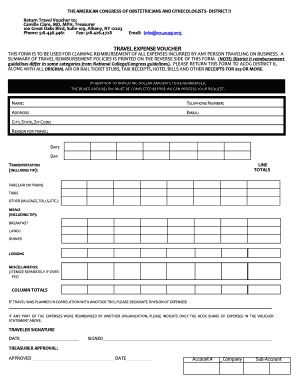 Fillable Online acog TRAVEL EXPENSE VOUCHER THIS bFORMb IS TO BE USED FOR - acogorg Fax Email ...