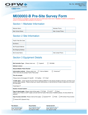 Fillable Online M030002-B Pre-Site Survey Form - OPW Global Fax Email ...