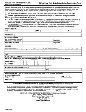 Fillable Online Official New York State Prescription Registration Form ...