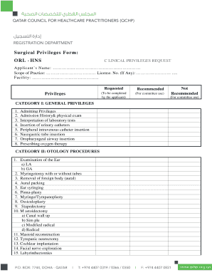 Fillable Online Surgical Privileges Form ORL HNS - bqchporgqab Fax ...