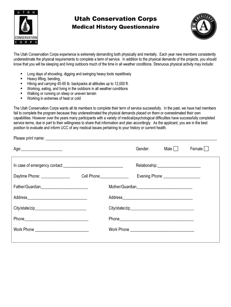 Fillable Online usu Utah Conservation Corps - Utah State University ...
