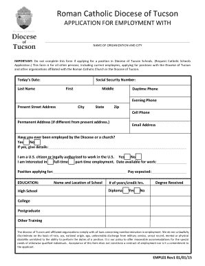 Fillable Online diocesetucson DOT Employment Application ...
