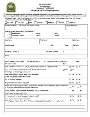 Fillable Online Application for Employment - Homestead FL Fax Email ...