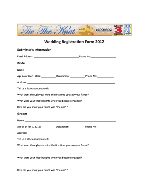 Fillable Online Wedding Registration Form 2012 - KTBS Fax Email Print ...