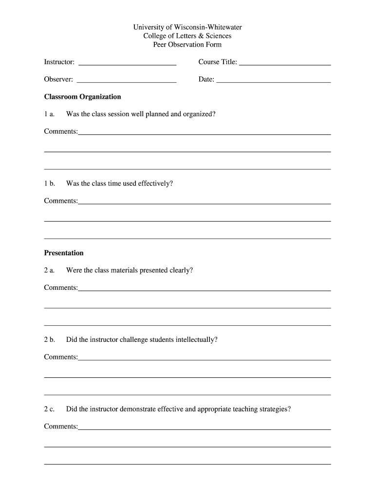 Fillable Online library uww Peer Observation Form - Andersen Library ...