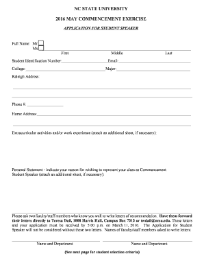 Fillable Online registrar ncsu application for student speakerfall 2014 ...