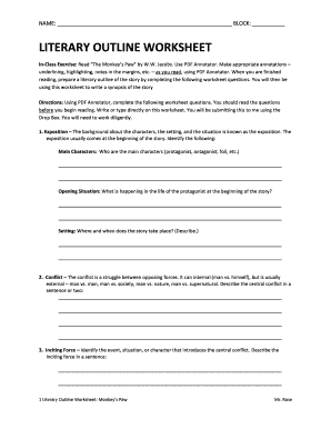 Fillable Online LITERARY OUTLINE WORKSHEET - Freshman English Fax Email ...