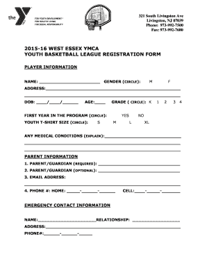 Fillable Online Basketball Registration Form - Metropolitan YMCA of the ...
