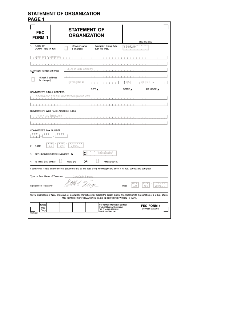 Fillable Online unityparty STATEMENT OF ORGANIZATION STATEMENT OF FEC ...