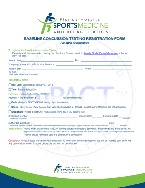 Fillable Online BASELINE CONCUSSION TESTING REGISTRATION FORM Fax Email ...