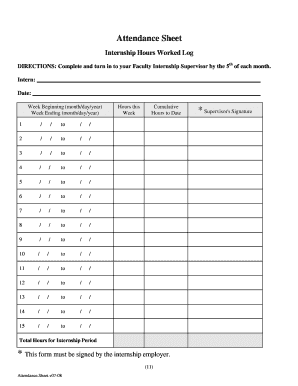 Fillable Online Internship Hours Worked Log Fax Email Print - pdfFiller