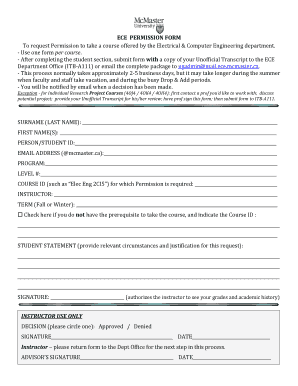 Fillable Online ECE PERMISSION FORM - ECE at McMaster Fax Email Print ...