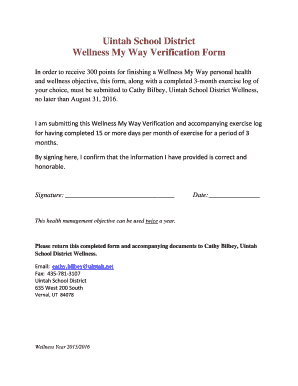 Fillable Online Wellness My Way Verification Form - Uintah Fax Email ...
