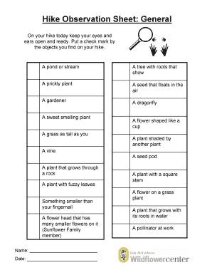 Fillable Online wildflower Hike Observation Sheet General ...
