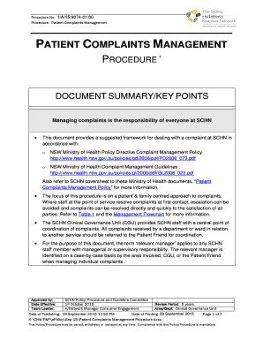 Fillable Online schn health nsw gov Procedure No: 1/A/15:907401:00 ...