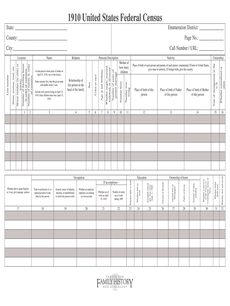 Fillable Online census byu B1910b Blank bCensus Formb - US bCensusb ...