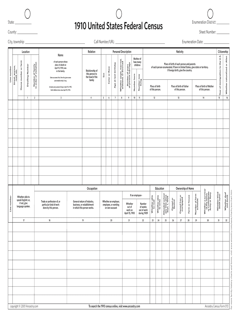 Fillable Online Blank bCensus Forms 1910b 1920 1930 with clear bb ...